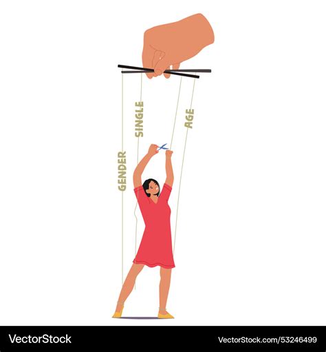 Cartoon Woman Character Cutting Puppet Strings Vector Image