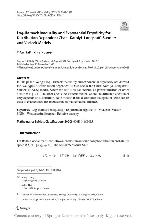 Log Harnack Inequality And Exponential Ergodicity For Distribution