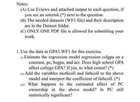 Notes A Use Eviews And Attached Output To Each