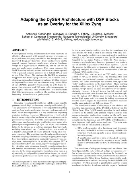 Pdf Adapting The Dyser Architecture With Dsp Blocks As An Overlay For The Xilinx Zynq