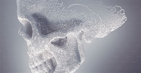 컴퓨터는 안개로 둘러싸인 밝은 배경에 추상적인 흰색 플라스틱 와이어 두개골을 생성했습니다 기하학적 현대 패턴입니다 3d 렌더링 사진 Unsplash의 우크라이나 이미지