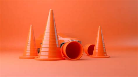 Traffic Cone On Orange Pastel Background Creating 3d Rendered Webpage
