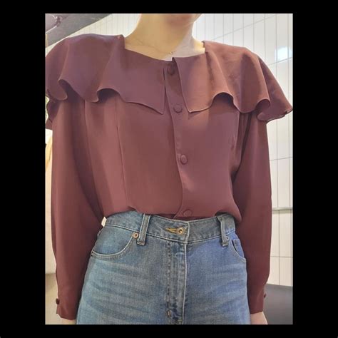 빈티지 버건디 카라 블라우스 헬로마켓