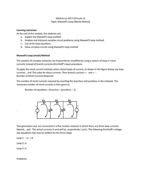 Maxwells Loop Mesh Method Module On Ace 5 Circuits 1 Topic