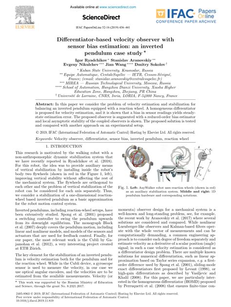 Pdf Sciencedirect Differentiator Based Velocity Observer With Sensor