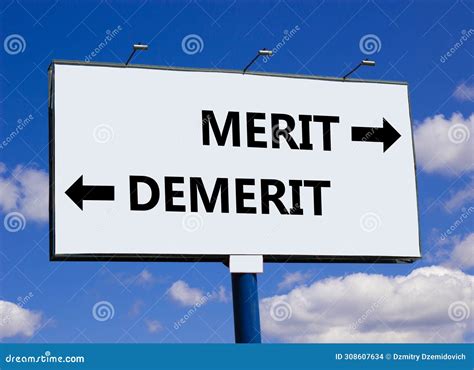 Demerit Or Merit Symbol Concept Word Demerit Or Merit On Beautiful Billboard With Two Arrows