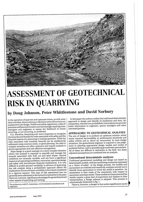 Pdf Assessment Of Geotechnical Risk In Quarrying