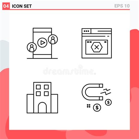 Collection Of 4 Vector Icons In Line Style Modern Outline Symbols For
