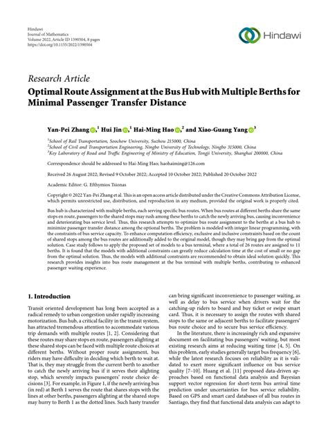 Pdf Optimal Route Assignment At The Bus Hub With Multiple Berths For Minimal Passenger