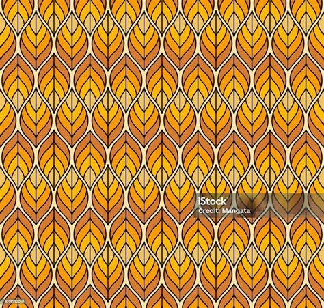 기하학적 유행 황금 나뭇잎 벡터 완벽 한 패턴 대칭 벡터 텍스처를 추상화 합니다 잎 배경입니다 0명에 대한 스톡 벡터 아트 및