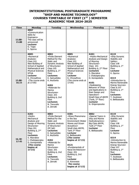 Course Timetable Of 1st Semester 2024 2025 Pdf