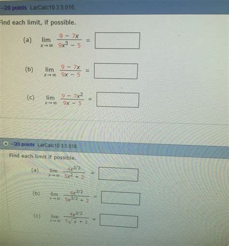 Solved Find Each Limit If Possible A Lim X Infinity 9