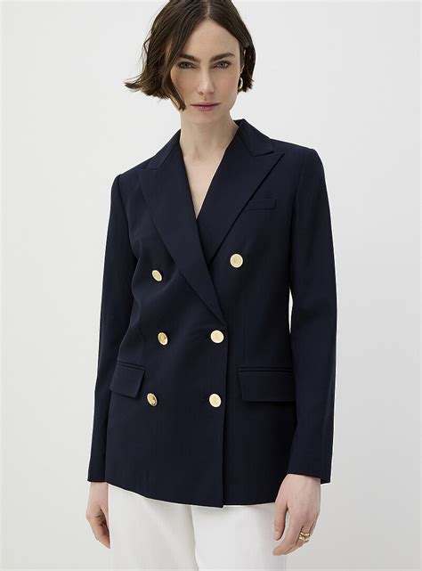 Navy Gold Button Double Breasted Jacket Lauren Ralph Lauren Womens Blazers Simons