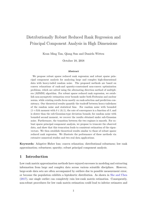 Pdf Distributionally Robust Reduced Rank Regression And Principal Component Analysis In High