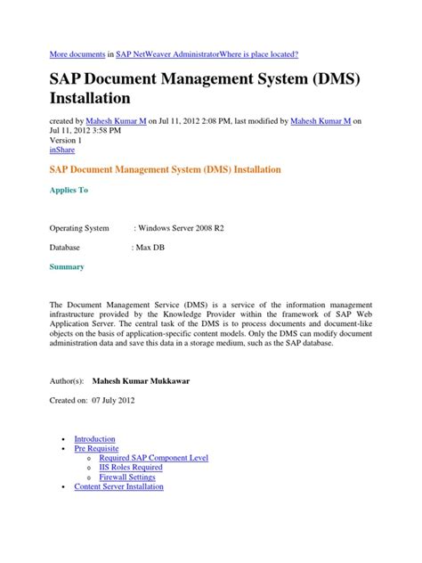 Sap Dms Installation Document Internet Information Services
