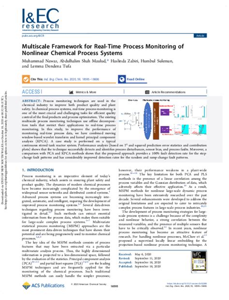 Pdf Multiscale Framework For Real Time Process Monitoring Of Nonlinear Chemical Process Systems