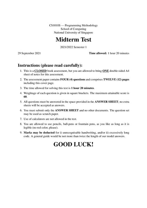 Cs1010s Midterm Solutions Oct21 CS1010S Programming Methodology