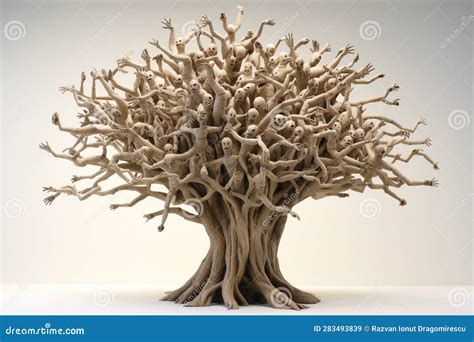 Tree Formed Entirely By Interconnected Human Figures Symbolizing Unity And Interconnectedness