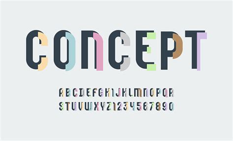 개념 현대 글꼴 도시 트렌디 한 알파벳 세련된 문자와 검은 색과 색깔의 조각으로 만든 숫자 벡터 일러스트 10eps 로고에 대한 스톡 벡터 아트 및 기타 이미지 Istock