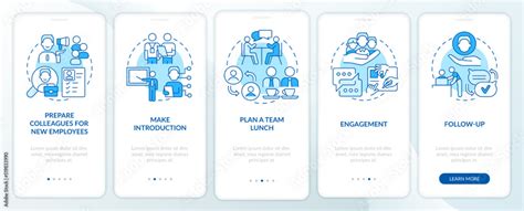 Developing Adaptation Process Blue Onboarding Mobile App Screen Walkthrough 5 Steps Editable