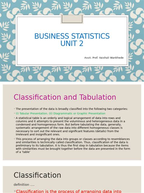 Business Statistics Classification And Tabulation Pdf Quantitative