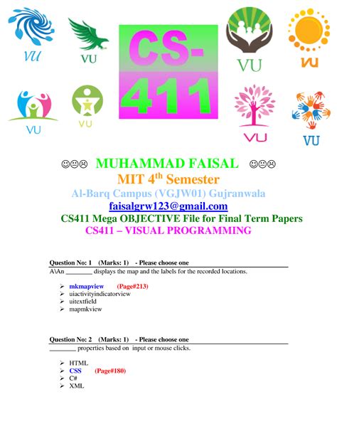 CS Final Term MCQs Faisal MUHAMMAD FAISAL MIT Th Semester Al Barq