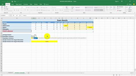 Excel Statistics Calculating The Variance Youtube