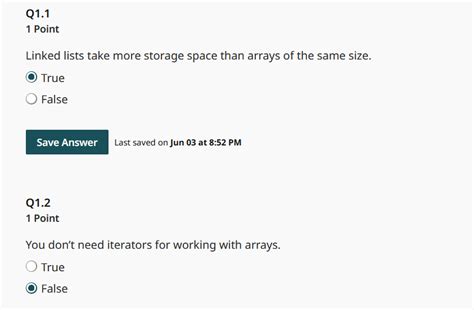 Solved Q1 1 1 Point Linked Lists Take More Storage Space Chegg