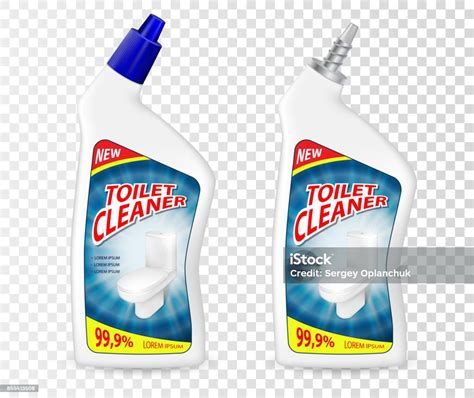 현실적인 템플릿 화장실 청소기 젤 패키지입니다 플라스틱 병 컨테이너 이랑 살 균 액체입니다 투명 한 배경에서 분리 하는 벡터 일러스트 레이 션 청소부에 대한 스톡 벡터 아트
