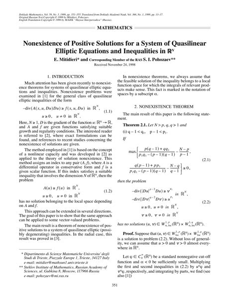 Pdf Nonexistence Of Positive Solutions For A Systems Of Quasilinear Elliptic Equations And