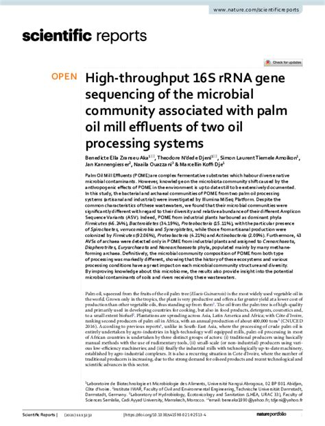 Pdf High Throughput 16s Rrna Gene Sequencing Of The Microbial Community Associated With Palm