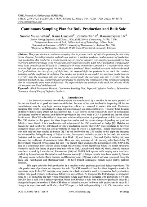 Continuous Sampling Plan For Bulk Production And Bulk Sale Pdf