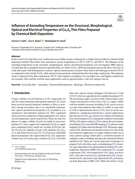 Influence Of Annealing Temperature On The Structural Morphological Optical And Electrical
