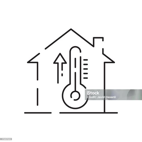 집 난방 라인 아이콘입니다 얇은 등고선 기호입니다 보일러 라디에이터 및 온도 조절기 가스 전기 고체 연료 펠릿 태양열 보일러 격리된 벡터 윤곽선 그림 편집 가능한 획 가정