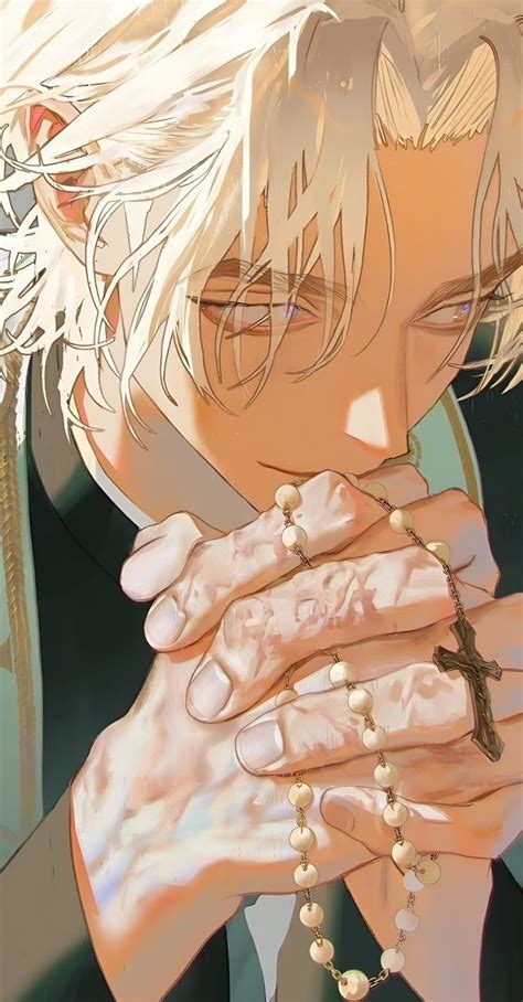 An Anime Character With Blonde Hair And Piercings Holding His Hands Over His Face While Looking