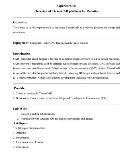 Solved Experiment 1overview Of Tinkercad Platform For
