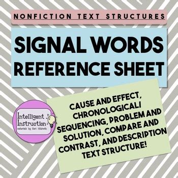 Nonfiction Text Structure Signal Words Reference Page TpT