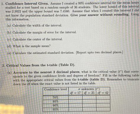 solved 1 confidence interval given assume i created a 99