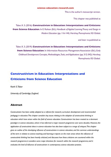 Pdf Constructivism In Education Concepts Methodologies Tools And Applications