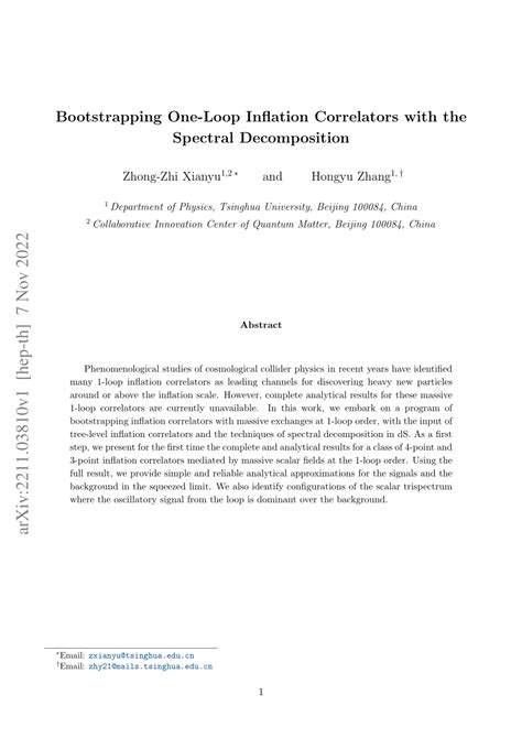 Pdf Bootstrapping One Loop Inflation Correlators With The Spectral Decomposition