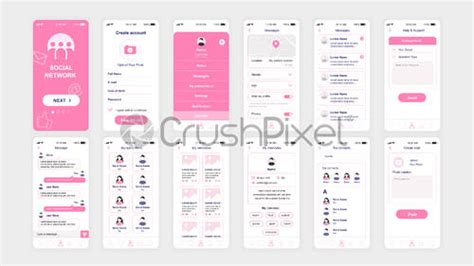 Set Of Ui Ux Gui Screens Social Network App Flat Stock Vector