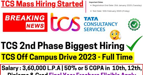 Tcs Off Campus Drive Free Nqt Mass Hiring 2023 Started Associate System Engineer Trainee Role
