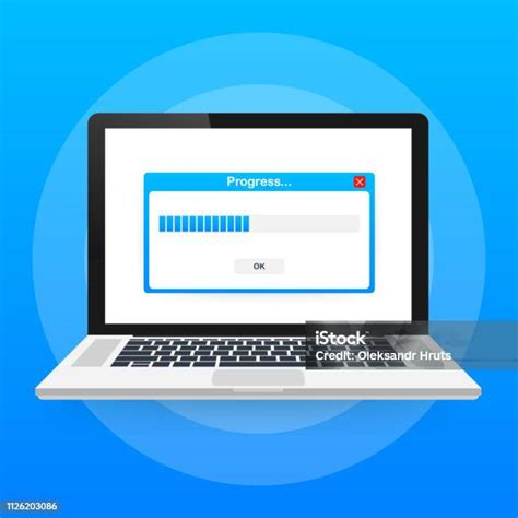 노트북 화면에 진행률 표시줄 데이터 창을 로드합니다 벡터 일러스트입니다 컴퓨터에 대한 스톡 벡터 아트 및 기타 이미지 컴퓨터
