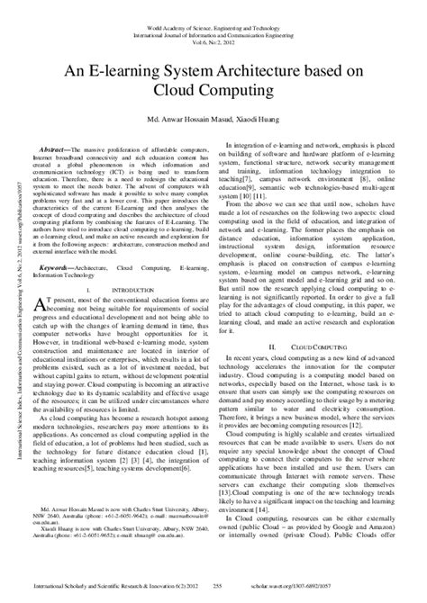 Pdf An E Learning System Architecture Based On Cloud Computing