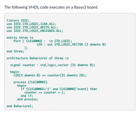 The Following Vhdl Code Executes On A Basys3 Board