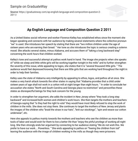 Ap English Language And Composition Question 2 2011 Essay Example GraduateWay
