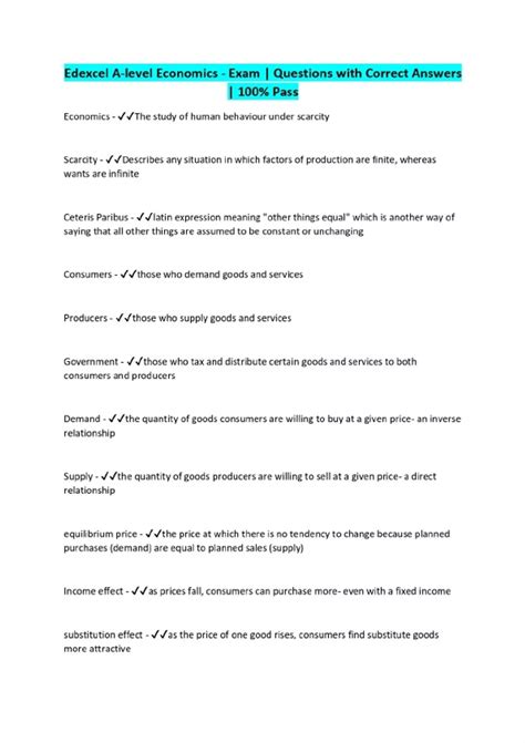 edexcel a level economics exam questions with correct answers 100