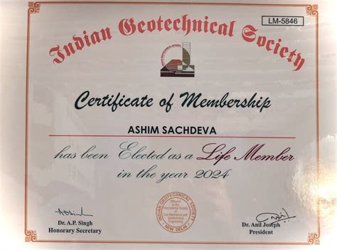 Honoured To Be Elected As Life Member Of Indian Geotechnical Society Thank You Aarti Bhargava