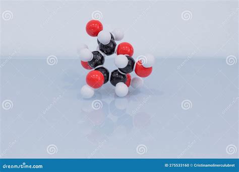 Isolated Glucose Molecule Made By Molecular Model With Reflection On Blue Background Stock