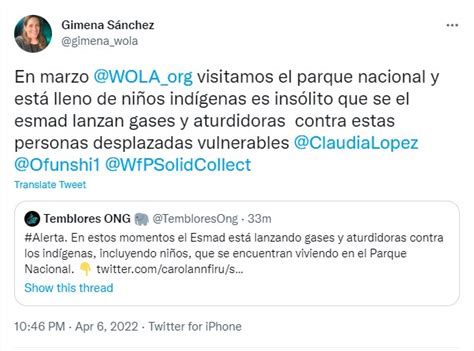 시민들은 Esmad가 국립 공원의 엠베라 커뮤니티를 공격한다고 비난합니다 Infobae